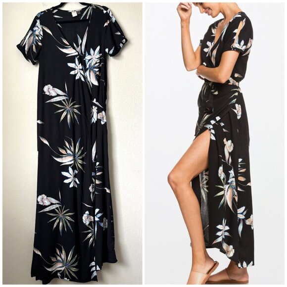 Roxy | Dresses | Roxy Boho Tropical Print Lotus Heart Tie Waist Maxi ...
